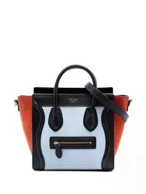 Celine 2016 Nano Tricolor Nubuck And Drummed Calfskin Luggage Tote Satchel - White
