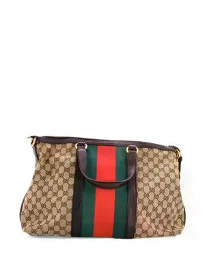 Gucci Rania Convertible Top Handle Bag Web Gg Canvas Medium Tote Bag - Brown