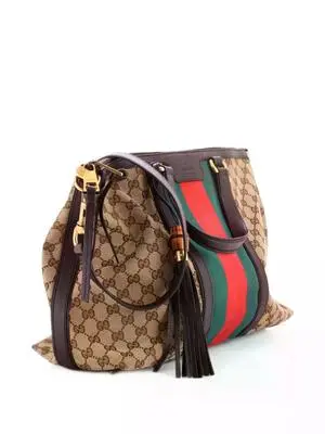 Gucci Rania Convertible Top Handle Bag Web Gg Canvas Medium Tote Bag
