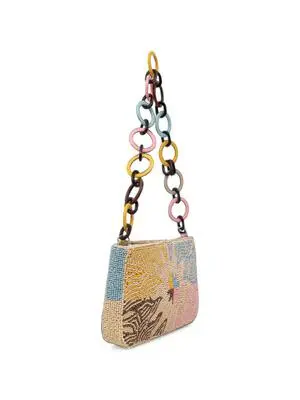 NEVER FULLY DRESSED Bead-embellished Chain-link Clutch - Brown