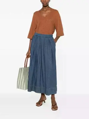 MAISON123 Oxane Pleated Denim Maxi Skirt - Blue