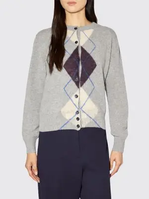 Liviana Conti Saba Argyle Pattern Wool Blend Crewneck Cardigan - Grey