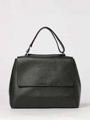 Orciani Sveva Medium Handbag In Hammered Leather With Metal Logo - Black