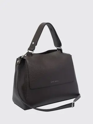 Orciani Sveva Medium Handbag In Hammered Leather With Metal Logo - Brown