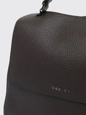 Orciani Sveva Medium Handbag In Hammered Leather With Metal Logo - Brown