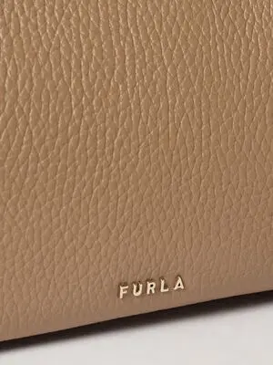 Furla Textured Leather Shoulder Bag With Top Handle And Adjustable Shoulder Strap - Beige