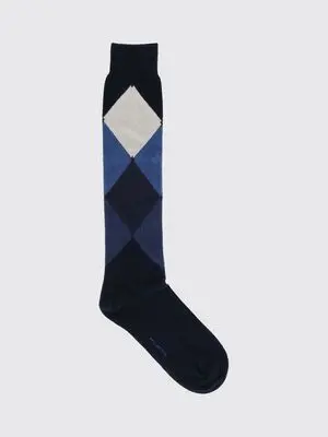 BALLANTYNE High-top Cotton-blend Socks With Diamond Pattern - Navy