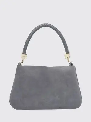 COCCINELLE Tiggy Leather And Suede Shoulder Bag With Woven Handle - Grey