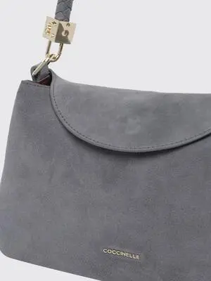 COCCINELLE Tiggy Leather And Suede Shoulder Bag With Woven Handle - Grey