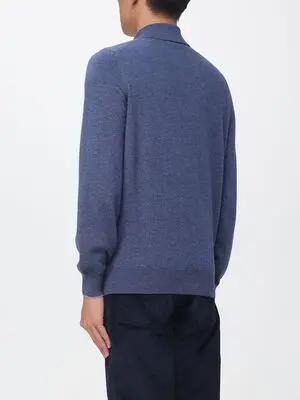 Brunello Cucinelli Pure Cashmere Long-sleeved Polo With Ribbed Collar - Blue