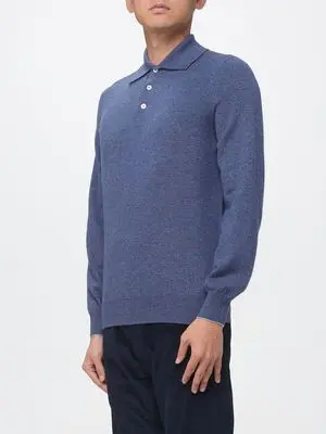 Brunello Cucinelli Pure Cashmere Long-sleeved Polo With Ribbed Collar - Blue