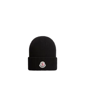 Moncler Tricot Wool Blend Beanie - Black
