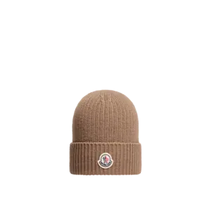 Moncler Moncler Tricot Wool Blend Beanie Brown