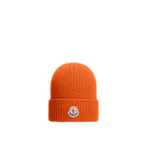 Moncler Tricot Wool Blend Beanie - Orange