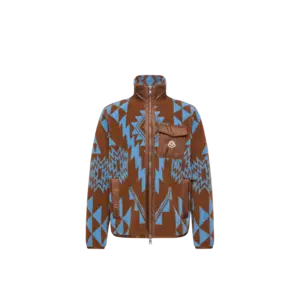 Moncler Geometric Teddy Zip-up Hoodie With Contrasting Accents - Brown