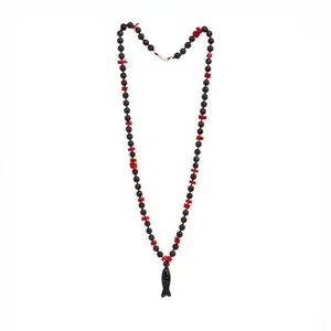 AMONTA Black / Red / Silver Black Onyx Fish, Coral And Lava Necklace - Black/red/silver