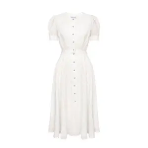 POST MERIDIEM Sequin Button Front Midi Dress - White