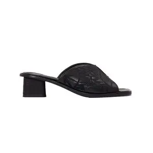 CLARA BARCELO Mid-heel Embroidered Slide Sandals - Black