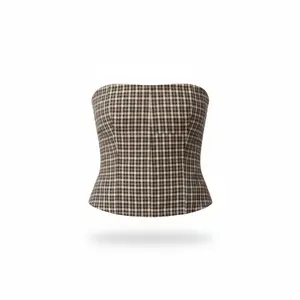 THE COOLGIRL NYC Grey Plaid Corset - Grey/brown