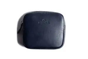HARBER LONDON Dopp Kit In Full Grain Leather - Blue