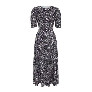 POST MERIDIEM Short Sleeve Buttoned Midi Dress - Blue