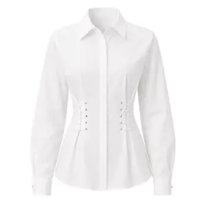 EXQUISE Miya Shirt Collar Eyelet Detail Fitted Shirt - White