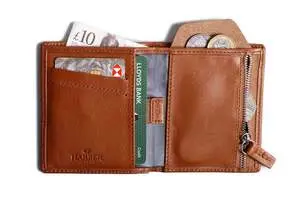 HARBER LONDON Leather Bifold Zip Wallet With Rfid Protection - Black