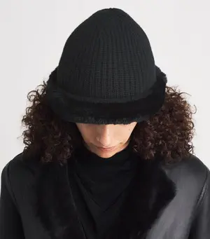 YVES SALOMON Wool-cashmere Rabbit Fur Trim Beanie - Black