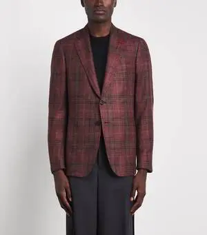 Isaia Wool-cashmere-silk Check Capri Blazer