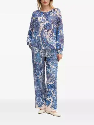 OUI Paisley-print Tie-neck Blouse - Blue