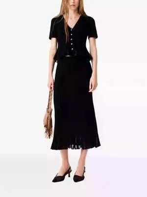Maje Ribbed-knit Cardigan With Ruffled Hem - Black