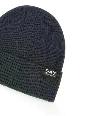 EA7 Ribbed Knit Beanie Hat - Blue
