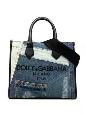 Dolce & Gabbana 2010-2026 Denim Patchwork Logo Shopper Tote Satchel - Blue