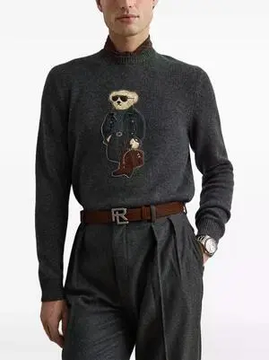 Ralph Lauren Purple Label Polo Bear Patch Sweater - Grey
