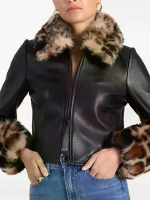 SUSAN BENDER Leopard-trim Leather Jacket