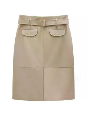 Moncler Belted Leather Midi Skirt