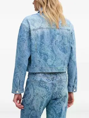 OUI Paisley-print Cropped Denim Jacket