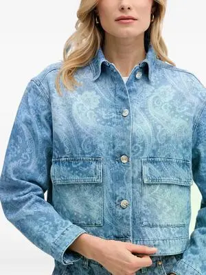 OUI Paisley-print Cropped Denim Jacket