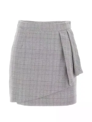 KAOS Check-pattern Ruffled Detail Wrap Skirt - Grey