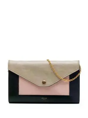Celine 2017 Tricolor Leather Pocket Envelope Wallet On Chain Crossbody Bag - Black