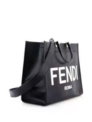Fendi Sunshine Shopper Leather Medium Tote Bag - Black