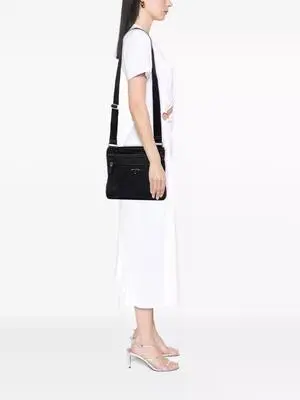 Prada 2013-2026 Saffiano Trimmed Tessuto Zip Top Crossbody Bag - Black