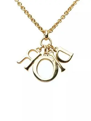 Dior Plated Strass Logo Pendant Necklace - Gold