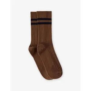 Whistles Striped Ribbed Cotton-blend Socks - Brown/multi