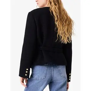 Maje Belted-waist Double-breasted Woven Jacket
