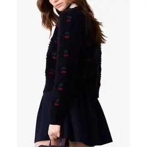 Maje Cherry-embroidered Bobble-knit Wool Cardigan