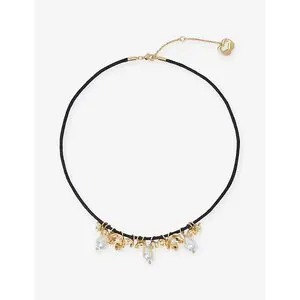Maje Floral Faux-pearl Brass And Cotton Pendant Necklace - Gold