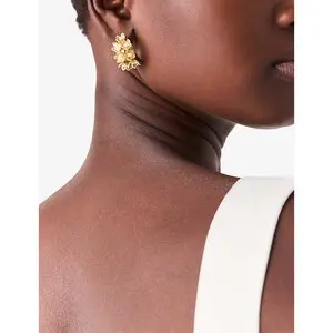 Maje Brass Hoop Earrings With Floral Faux-pearl Embellishments