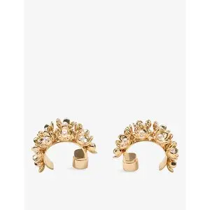 Maje Brass Hoop Earrings With Floral Faux-pearl Embellishments