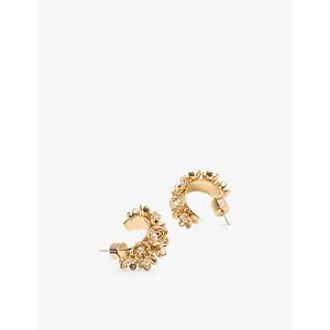 Maje Brass Hoop Earrings With Floral Faux-pearl Embellishments